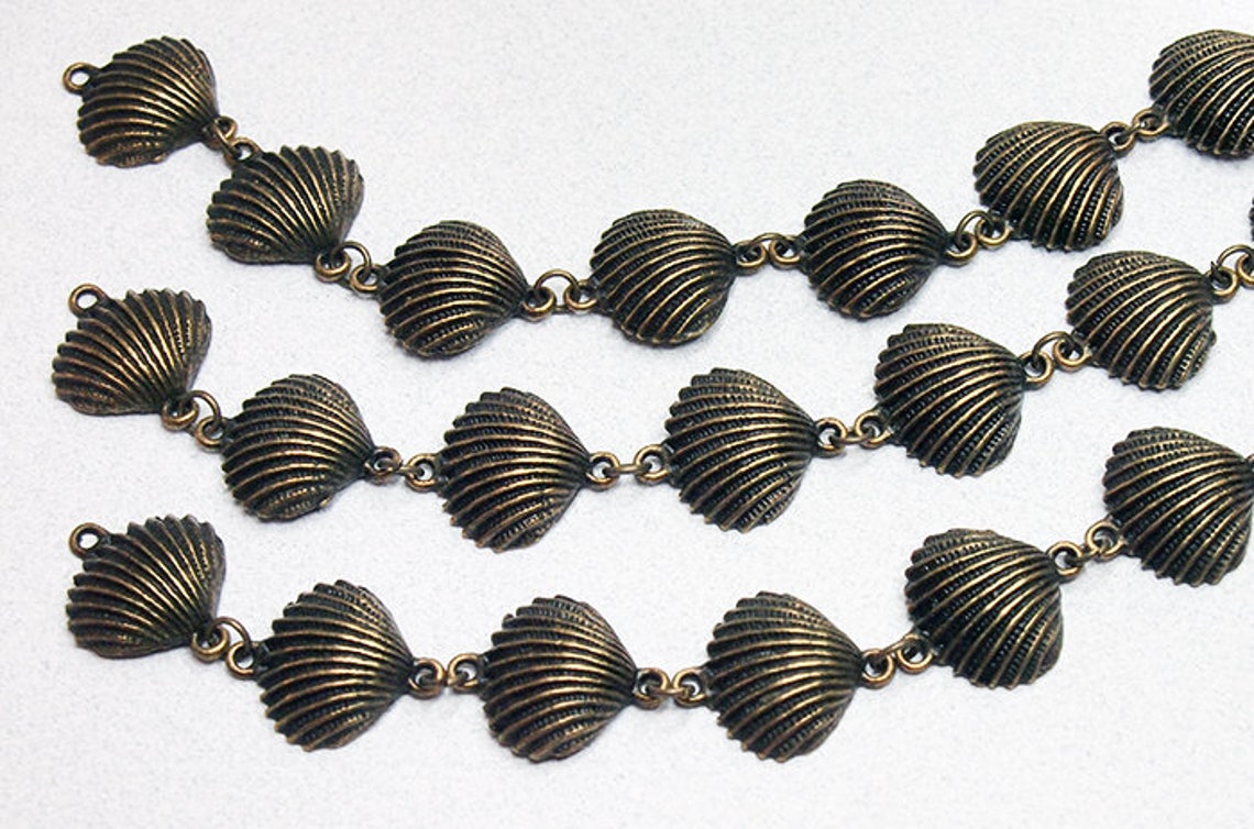Antiqued Bronze Shell Chain- Clam Shell Pendants- Clam Shell Chain ...