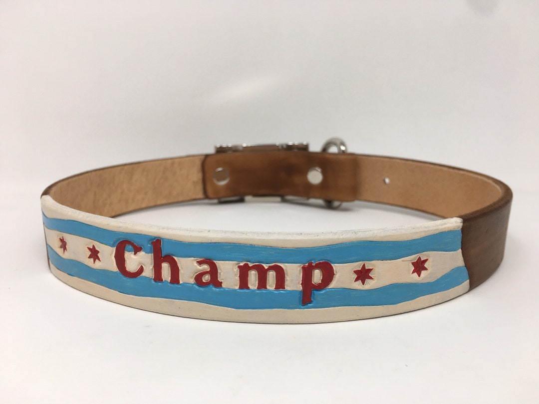Chicago Flag Dog Collar – Custom Leather Collar With Name – Handmade ...