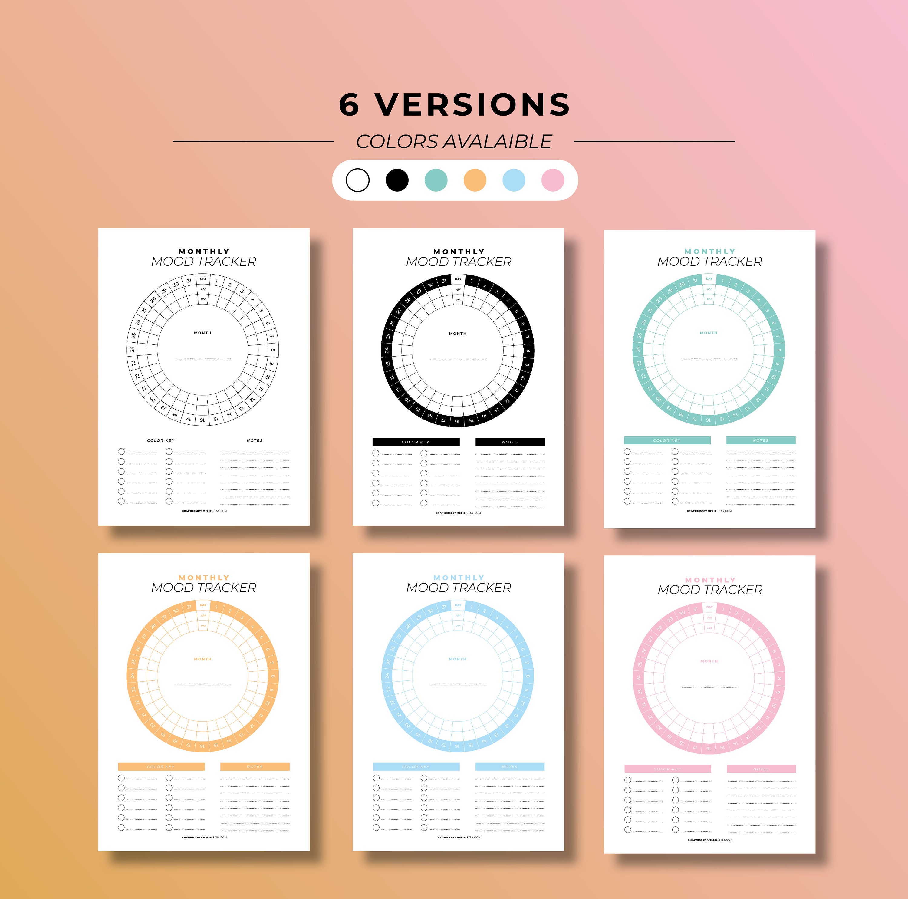 Mood Tracker by Month Printable, Monthly Mood Journal, Circular Mood ...