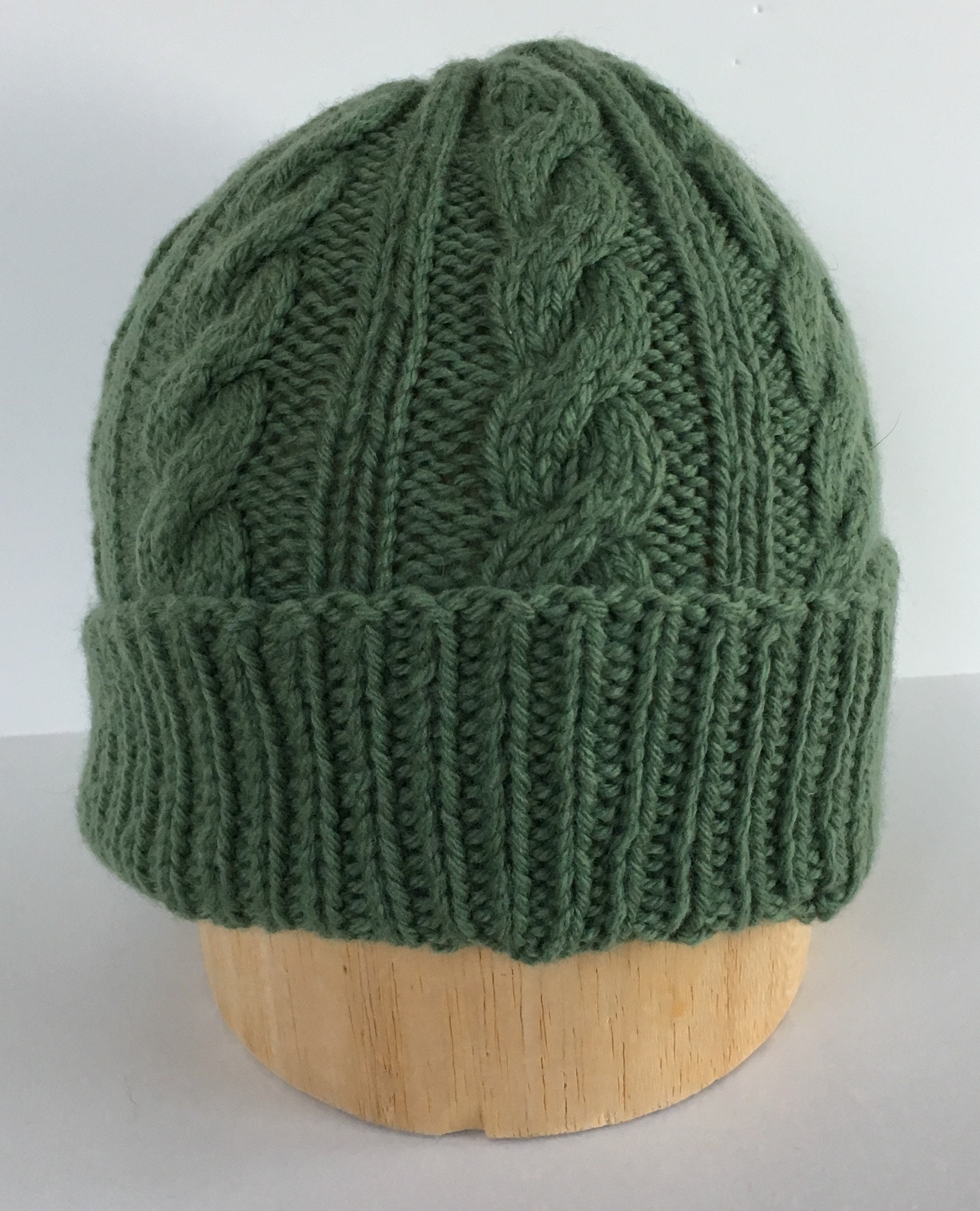 Green Cabled Merino Wool Watchcap Handknit Hat Sage Green Adult - Etsy