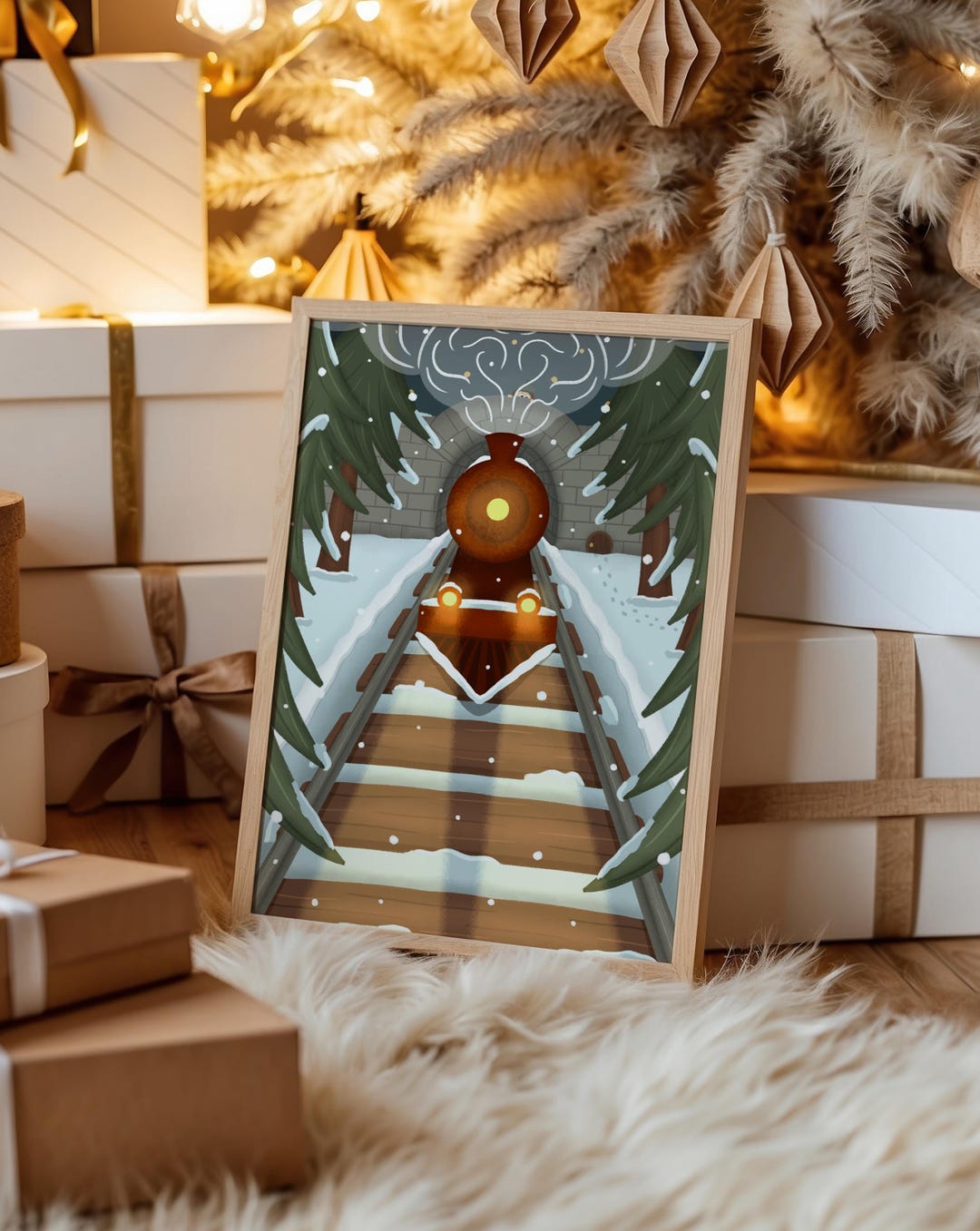 Christmas Train Art Print - Etsy