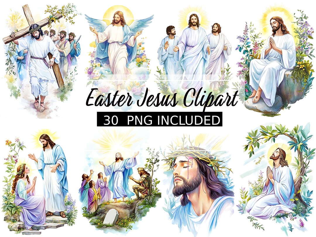 Easter Jesus Clipart: 30 Holy Week Illustrations, Religious 4K UHD PNG ...