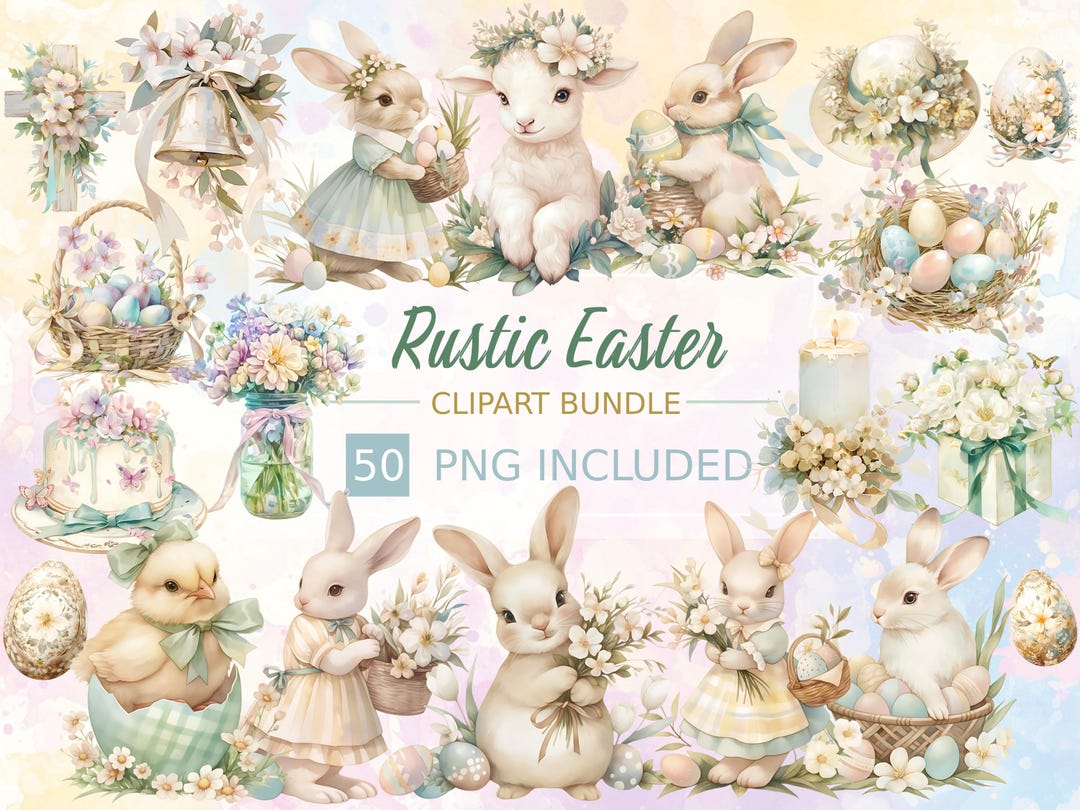 Rustic Easter Clipart Collection: Farmhouse Holiday Designs, Woodland ...