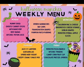 Printable Kids Halloween Themed Menu: Editable Weekly Planner for ...