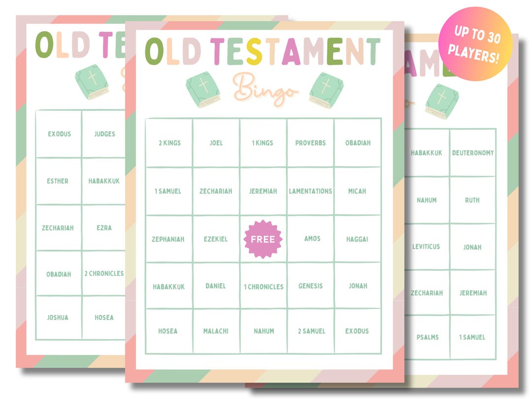 Church Bingo Game Old Testament Bible Bingo Books of the Bible Bingo ...