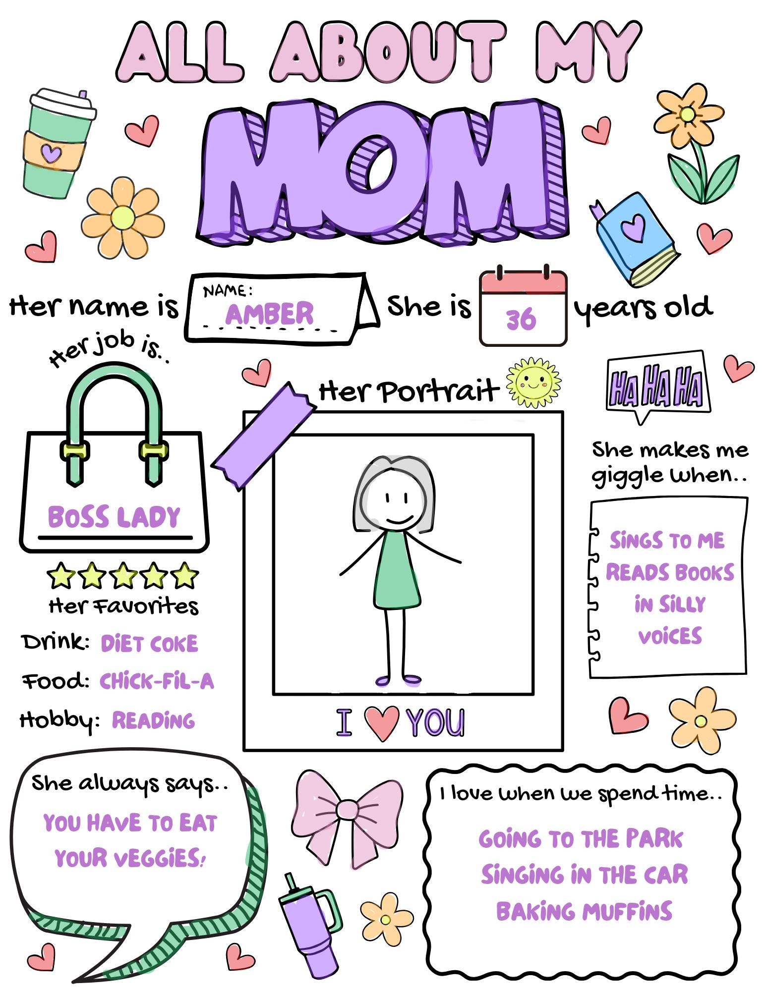 All About Mom Printable – Mother's Day Questionnaire, Kids Coloring ...
