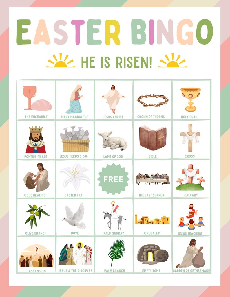 Easter Bingo Bible Bingo for Easter Bible Games Printable Easter Games ...