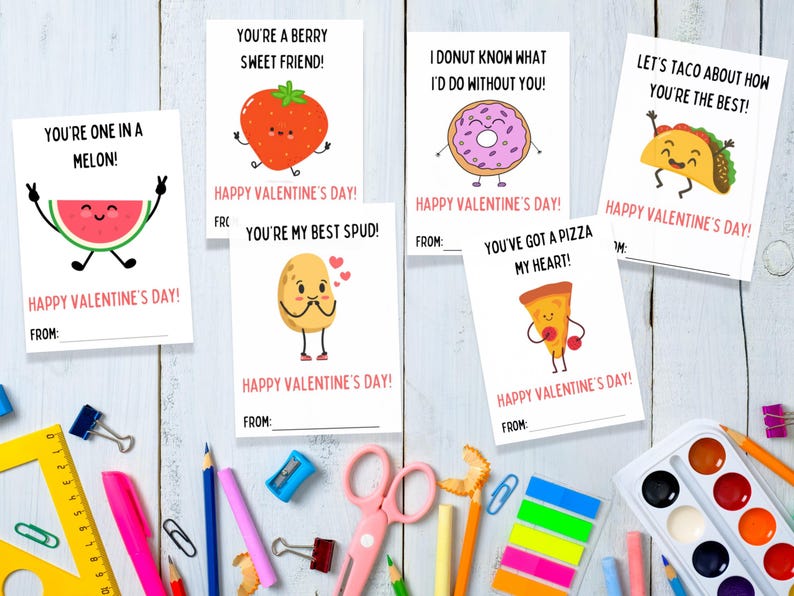 Printable Food Pun Valentine's Day Cards for Kids (digital Download) - Etsy