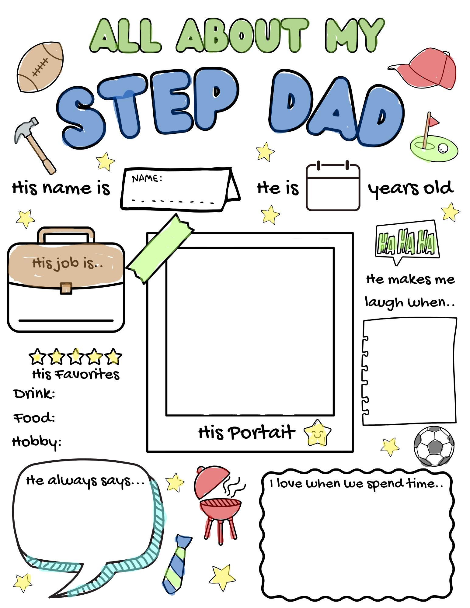 Step Dad Questionnaire | Father's Day Gift, Coloring Page (PDF) - Etsy