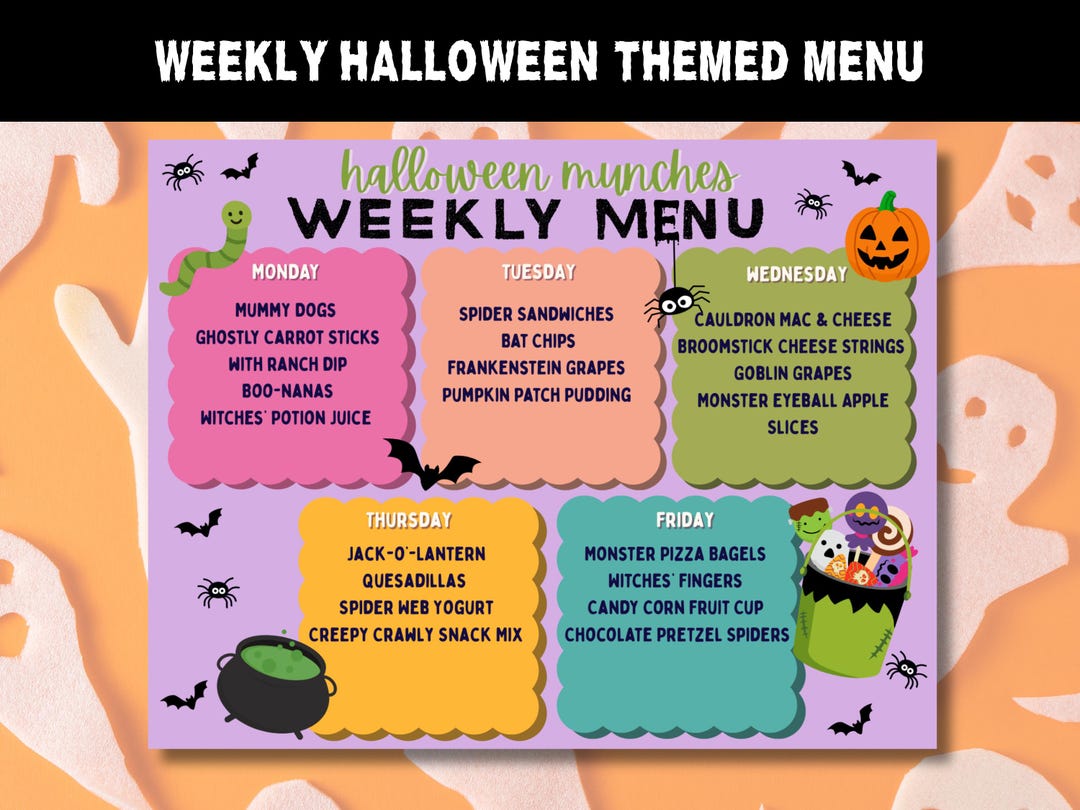 Printable Kids Halloween Themed Menu: Editable Weekly Planner for ...