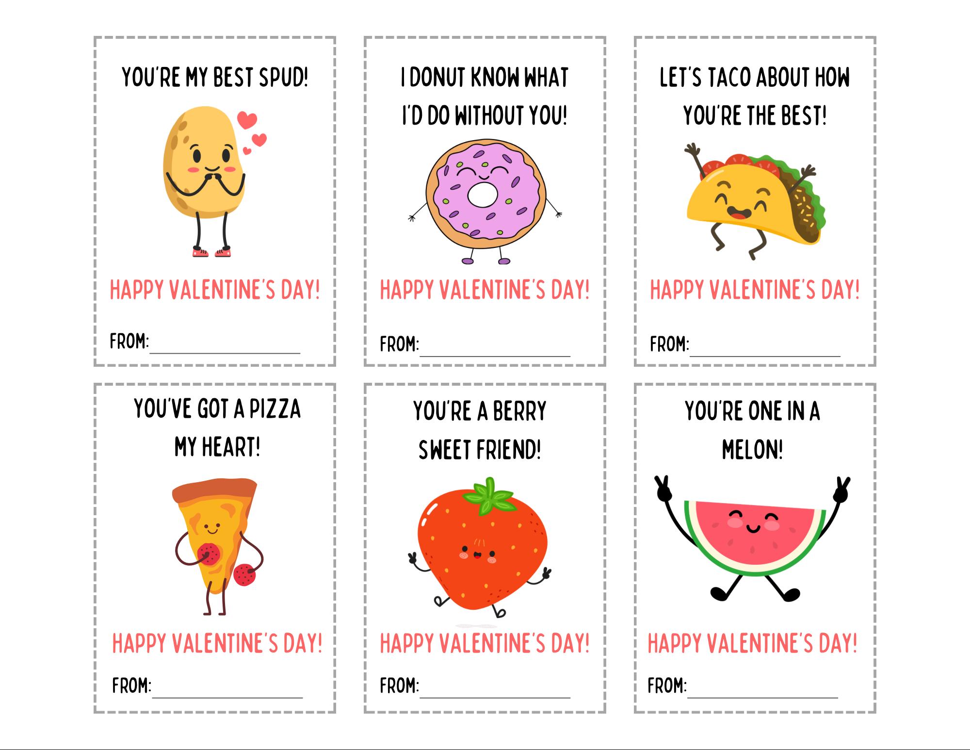 Printable Food Pun Valentine's Day Cards for Kids (digital Download) - Etsy
