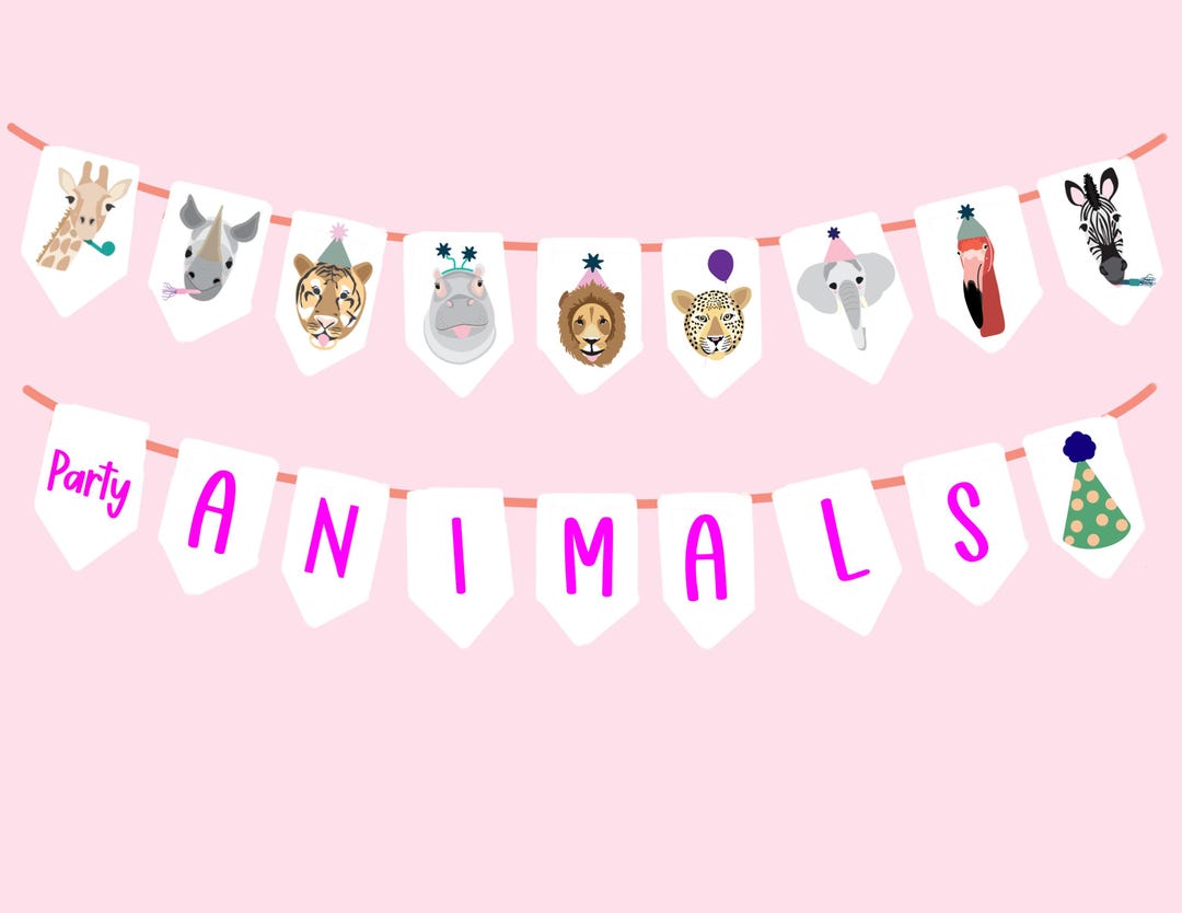 Printable Birthday Banner, Safari Animal Themed Birthday Party Banner ...
