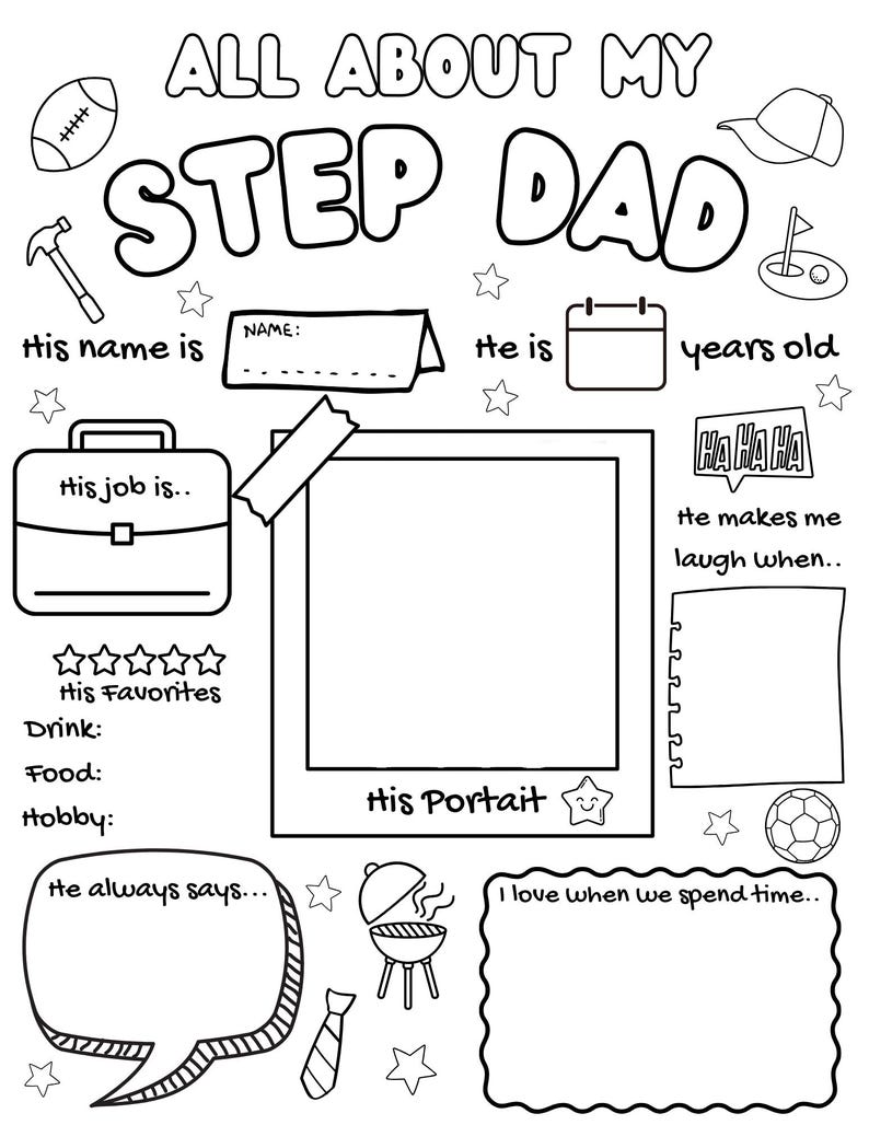 All About My Step Dad Printable Fathers Day Questionnaire for Step Dad ...