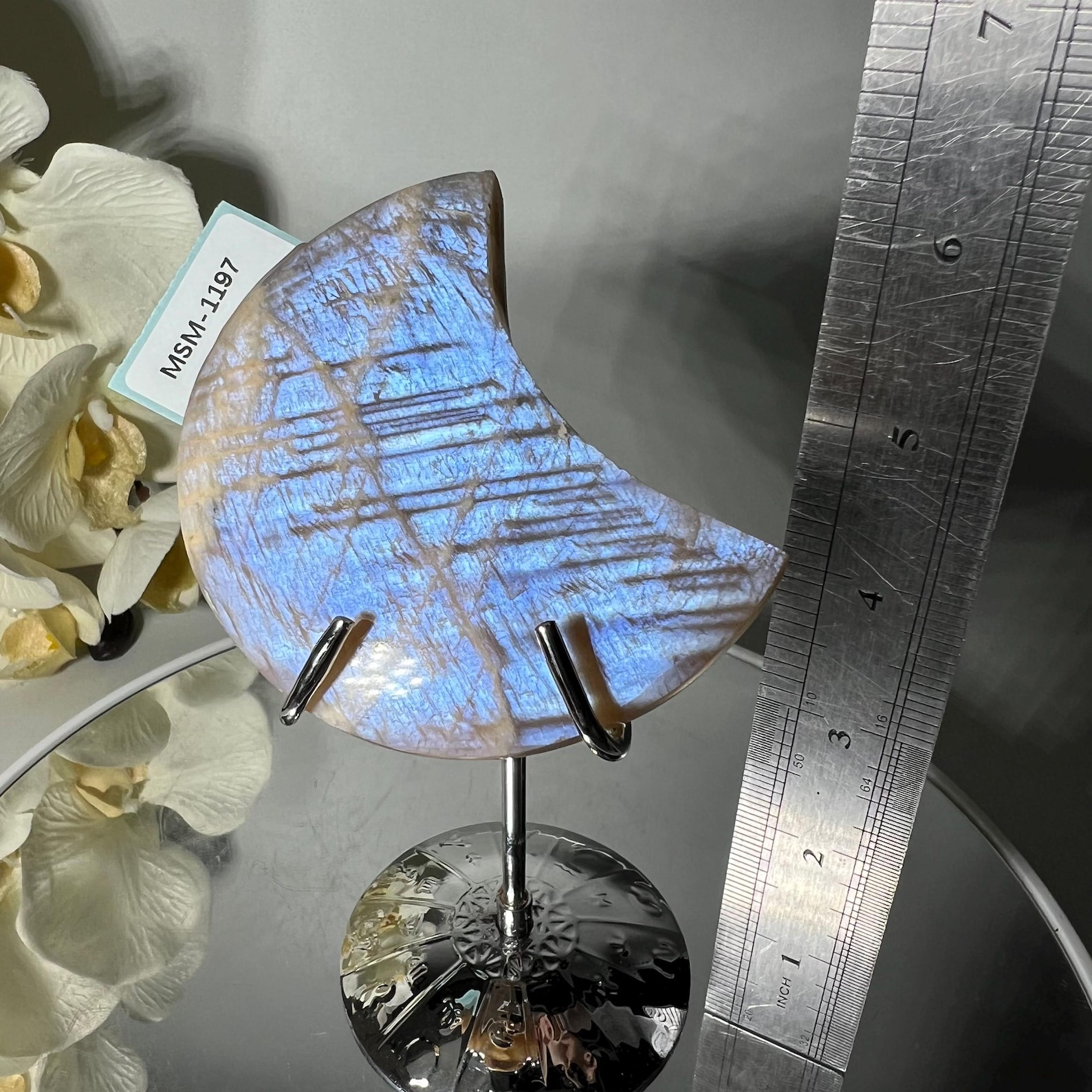 Flashy Moonstone Moon Carving on Stand - Etsy
