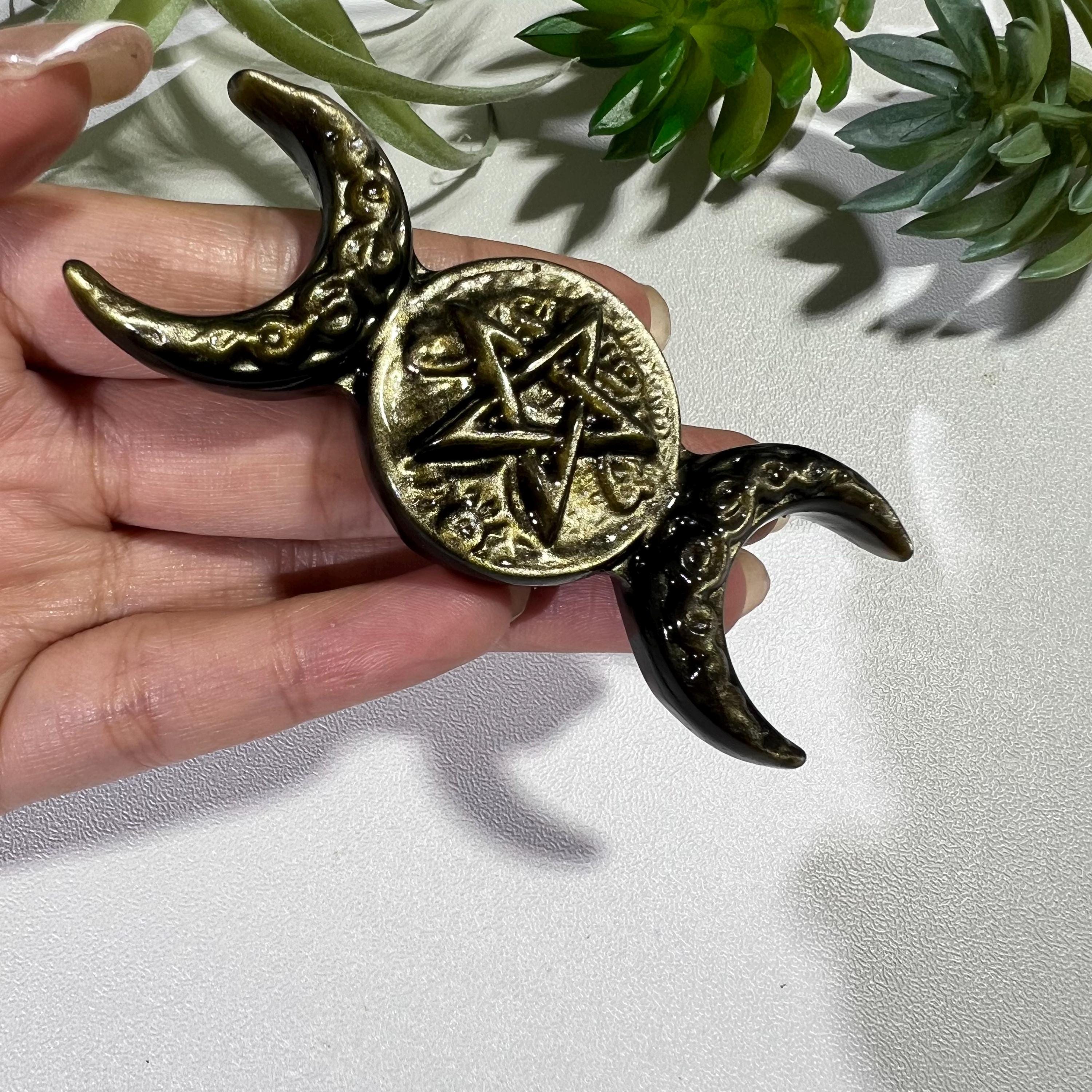 Gold Obsidian 3 Moon Phase Symbol Crystal Carving - Etsy
