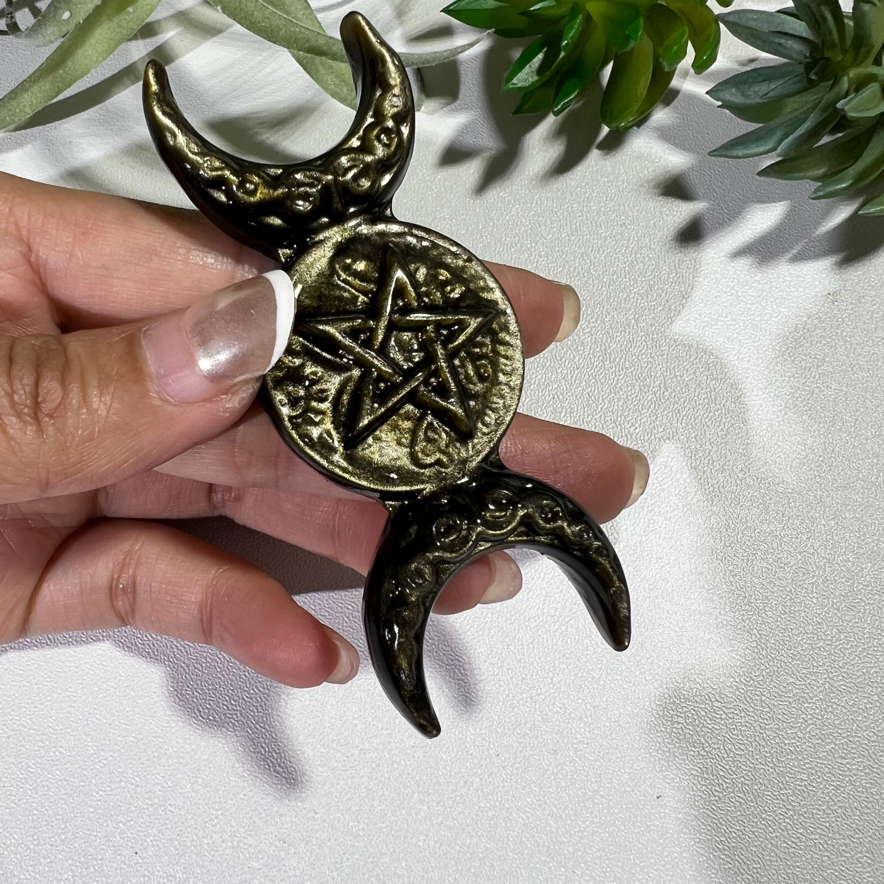 Gold Obsidian 3 Moon Phase Symbol Crystal Carving - Etsy