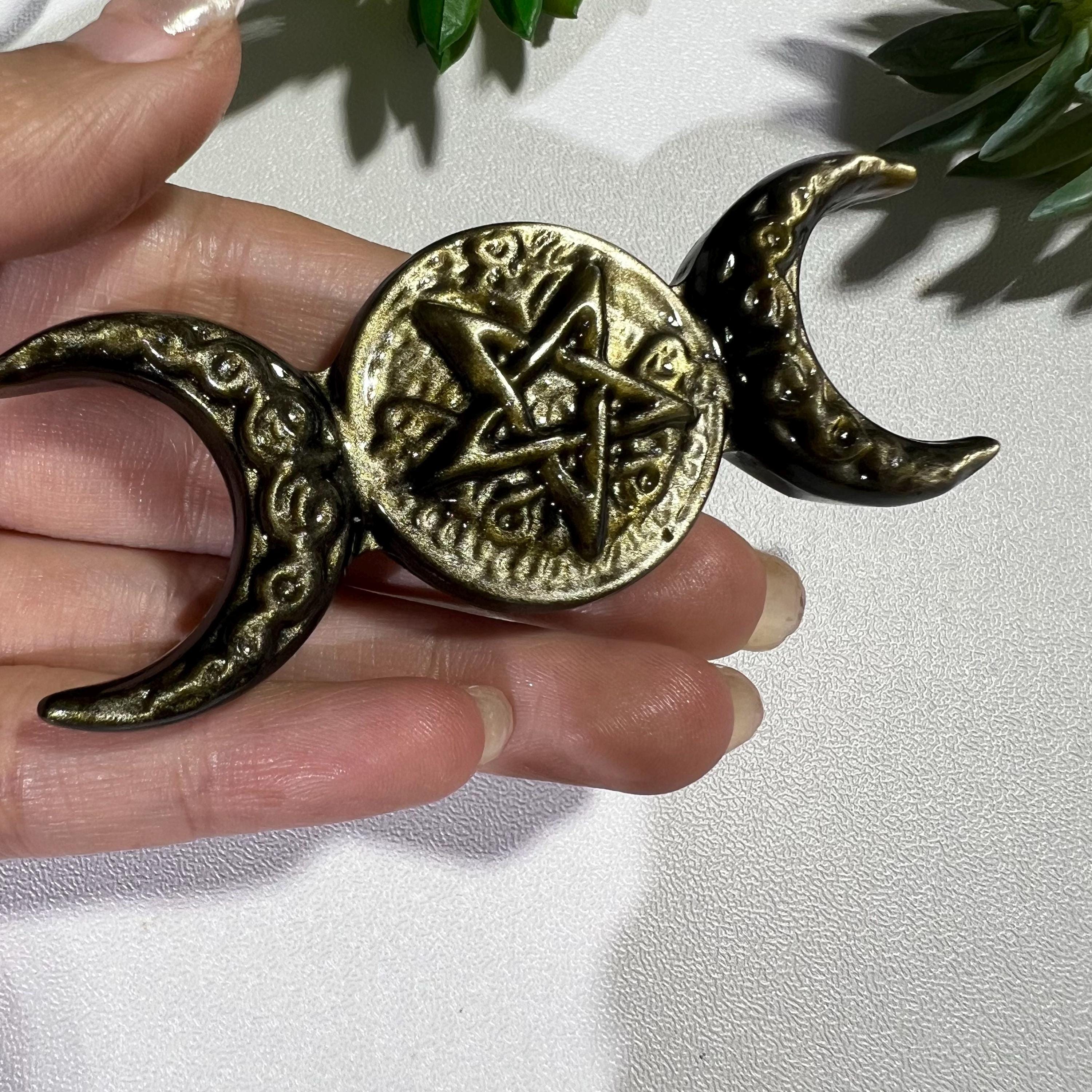 Gold Obsidian 3 Moon Phase Symbol Crystal Carving - Etsy