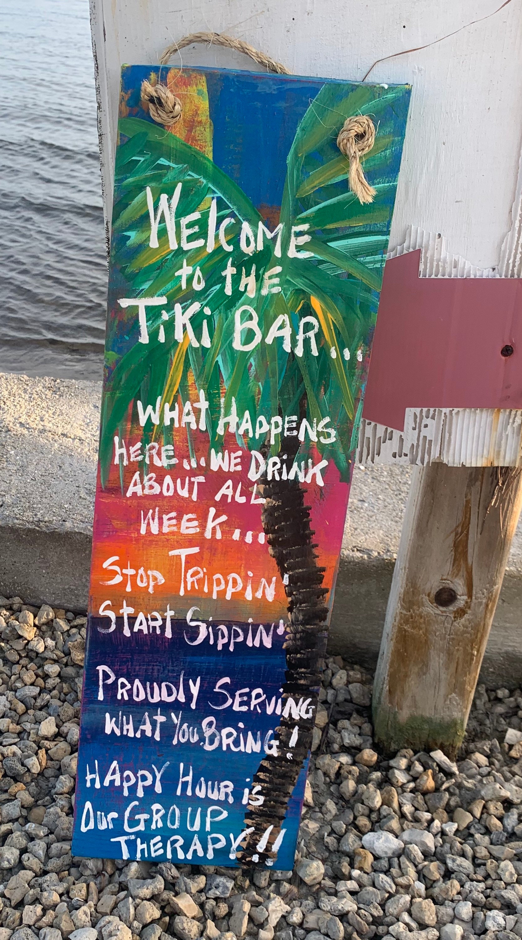 RhondaK Original Palm Tree with three tiki bar sayings with soothing ...