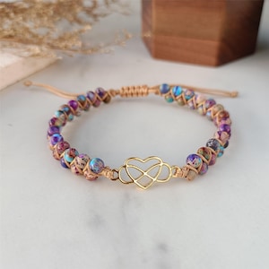 Jasper Infinity Heart Bracelet: Woven Gemstone Granddaughter Gift - Etsy