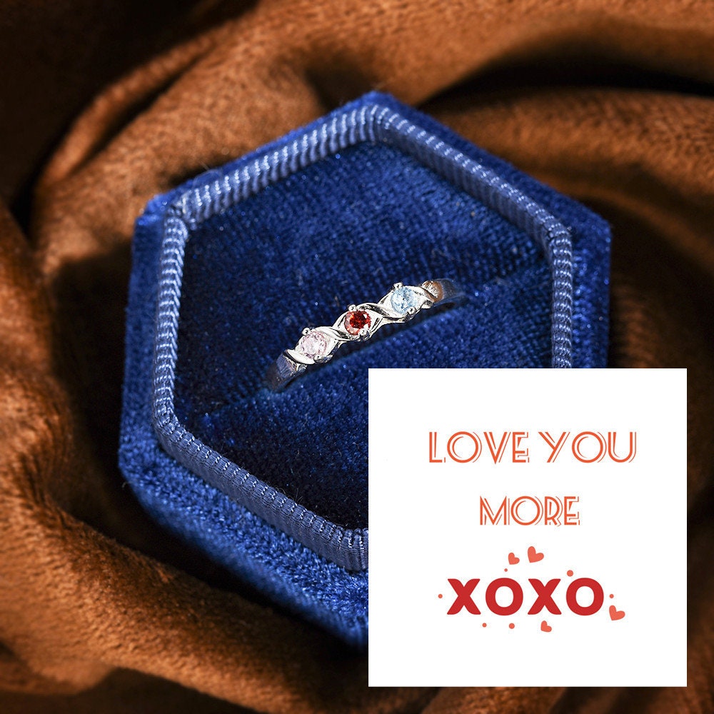 Personalized 16 Birthstones XOXO Ring, Mother's Ring, Specialized With Kid's Birthstones ...