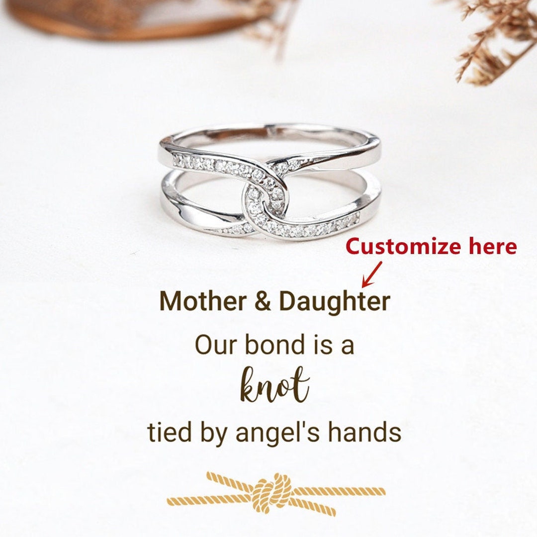 Mother & Daughter Bond Tied by Angel's Hands Twisted Knot Ring, Sterling Silver Ring for Women ...