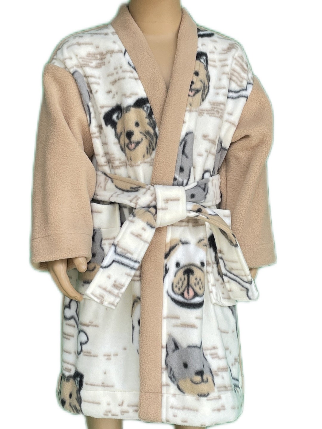 Kids' Robe Gray Dogs and Bones Blizzard Fleece Two Patch Pockets Tan ...