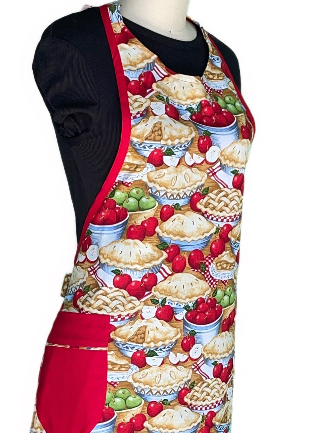 Full Apron Apples, Cherries, Pies Everyday Red Trimmed One Pocket on ...