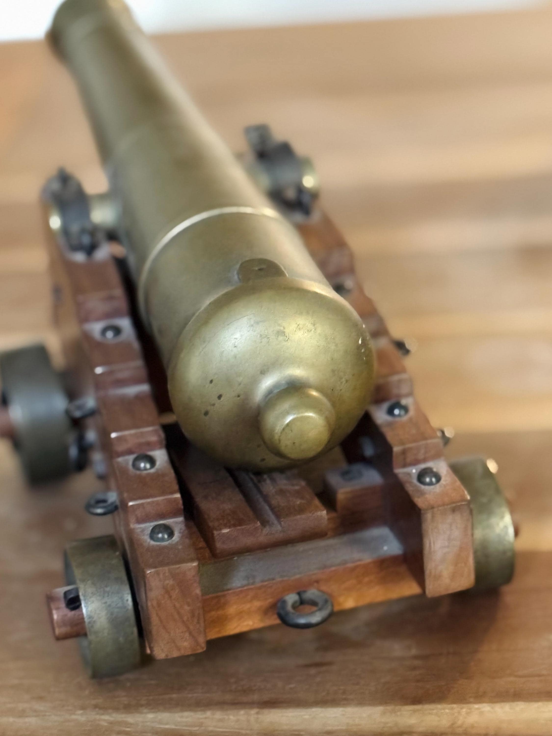 RARE, C.1700's, Model Cannon, Mahogany Carriage, 15" Solid Brass Barrel ...