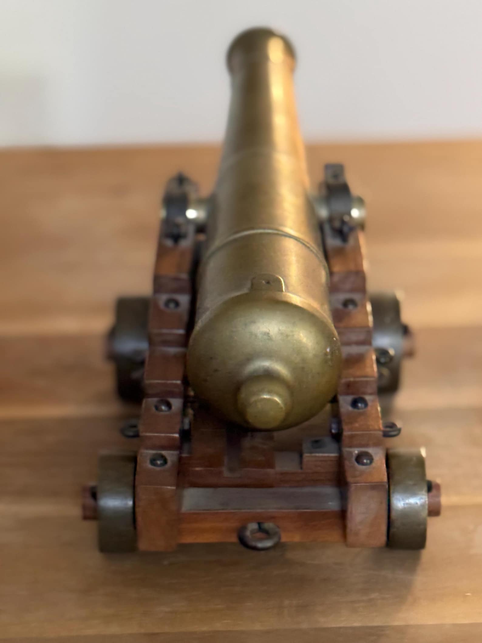 RARE, C.1700's, Model Cannon, Mahogany Carriage, 15" Solid Brass Barrel ...