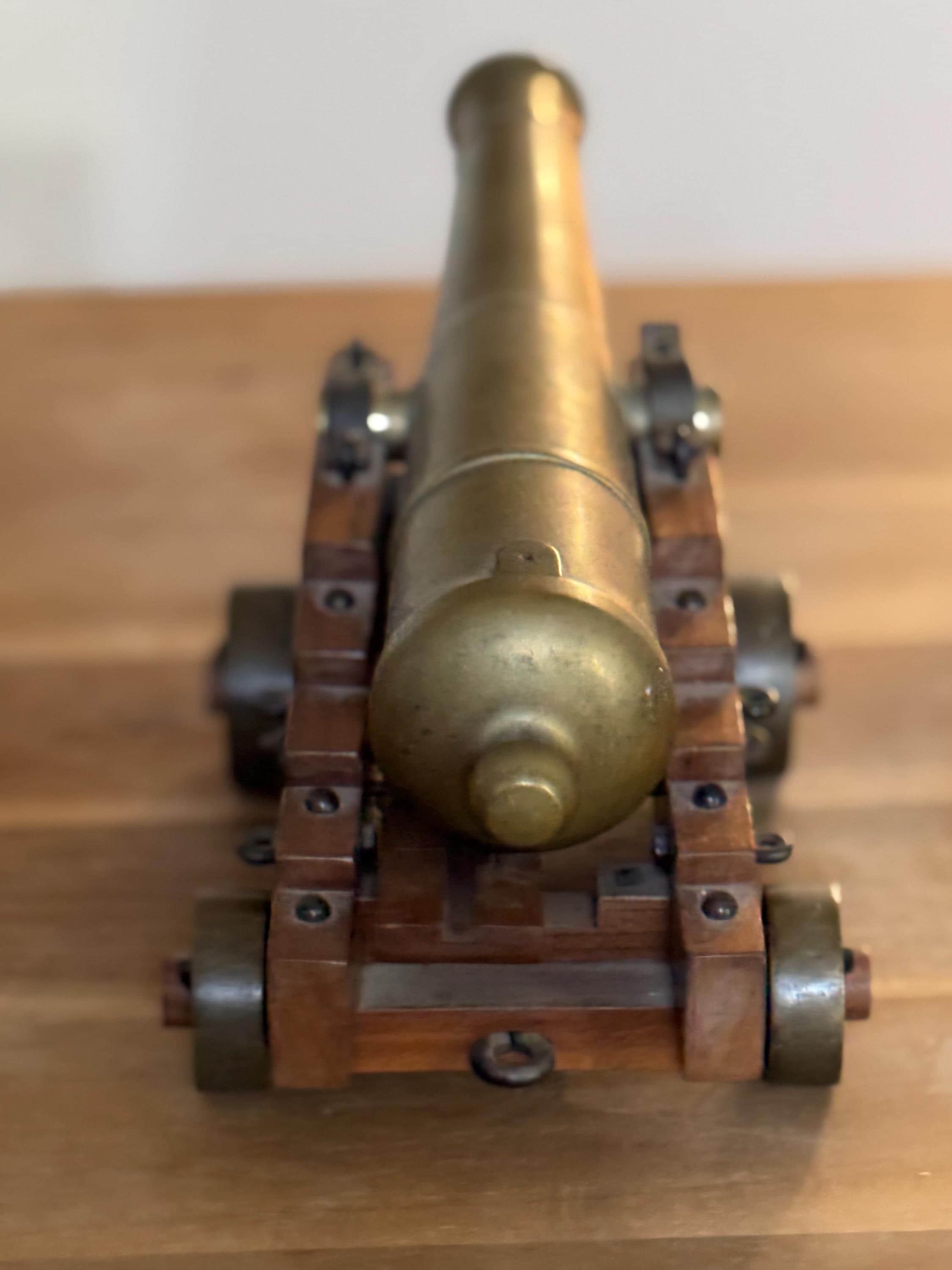 RARE, C.1700's, Model Cannon, Mahogany Carriage, 15" Solid Brass Barrel ...