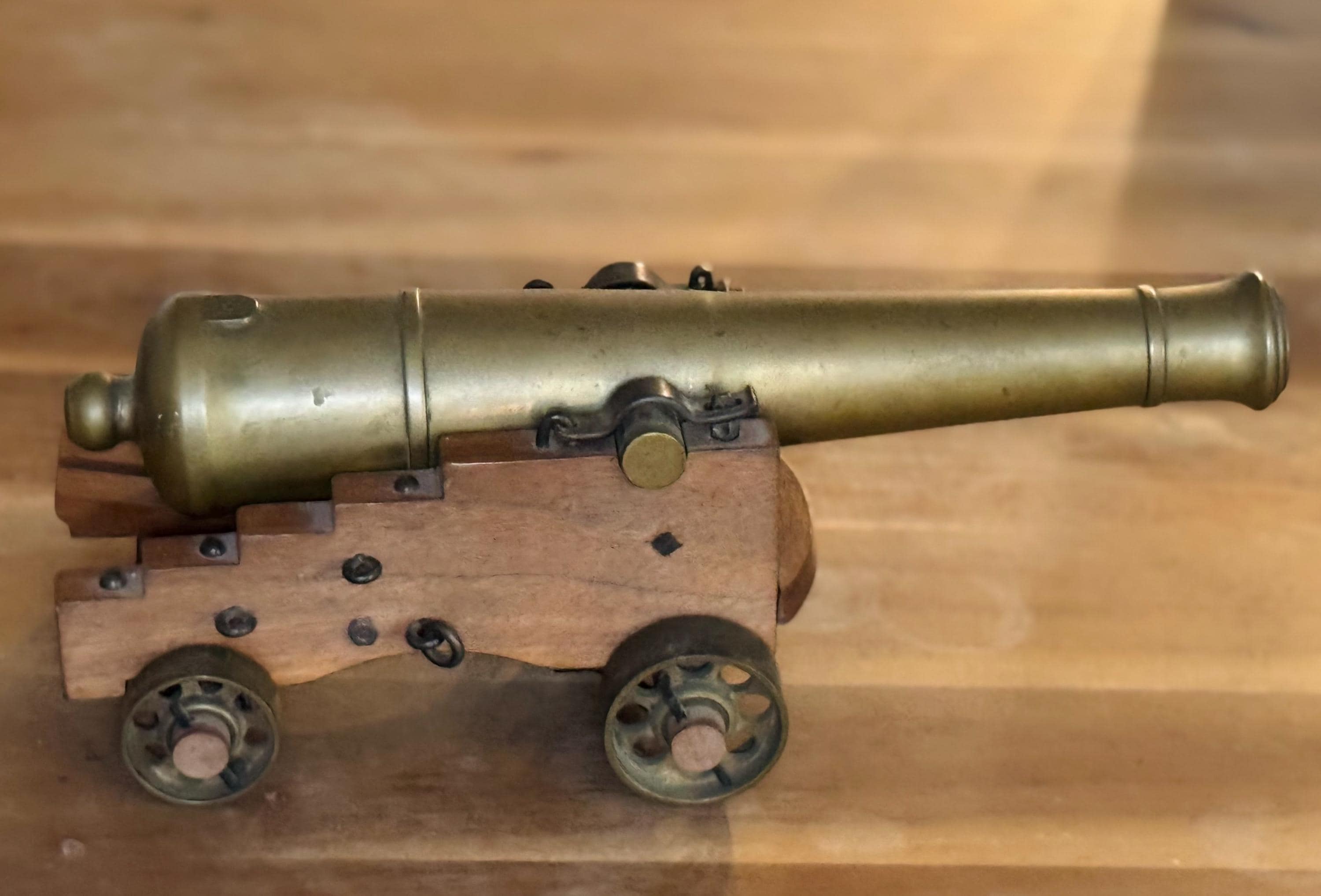 RARE, C.1700's, Model Cannon, Mahogany Carriage, 15" Solid Brass Barrel ...