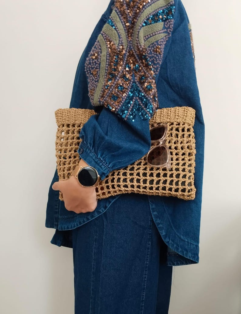 Mesh Clutch Paper Rope Open Weave Beach Clutch Outsized Summer Vacation ...