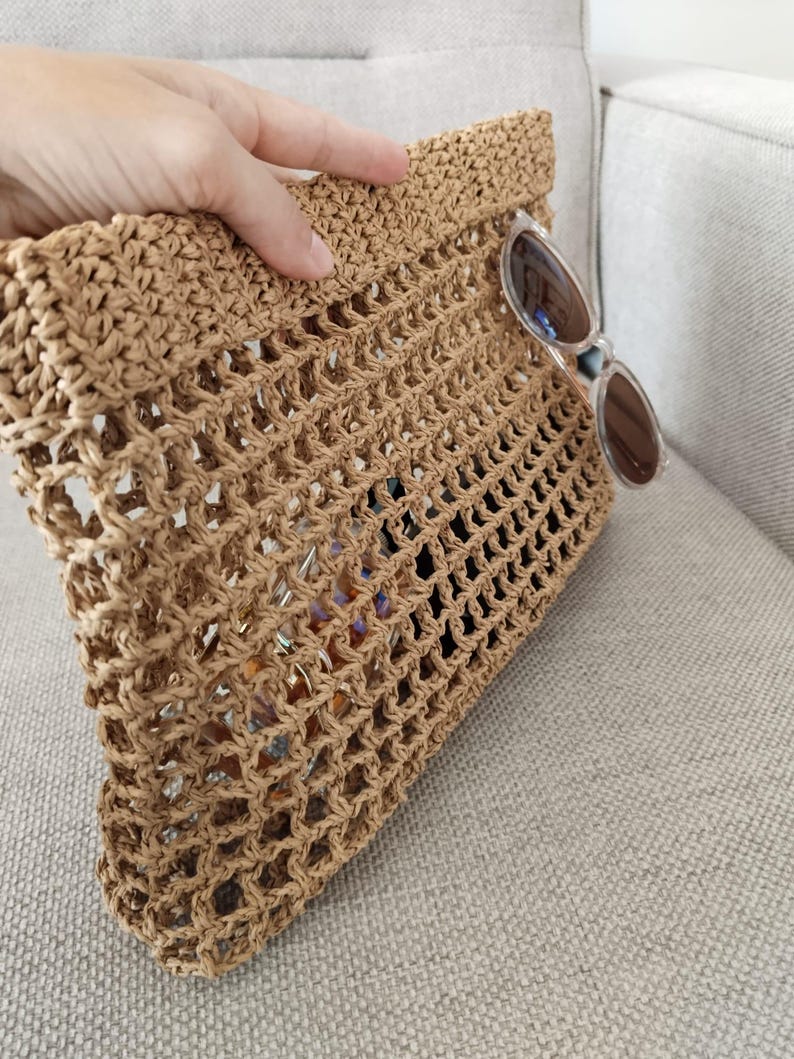 Mesh Clutch Paper Rope Open Weave Beach Clutch Outsized Summer Vacation ...