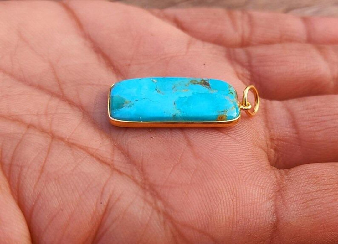 Turquoise 18K Gold Pendant, Gemstone Charm, 18k Gold Solid Pendant ...