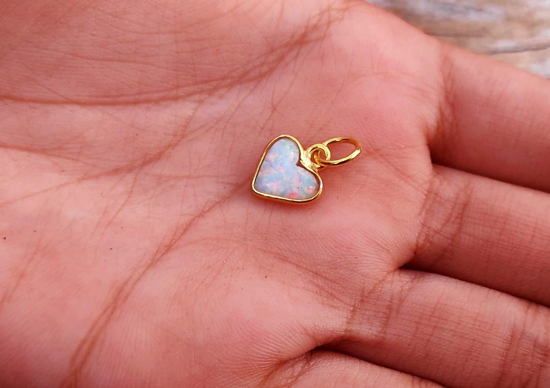 Bello Opal 18K Gold Heart Pendant, Gemstone Charm, 18k Gold Solid ...