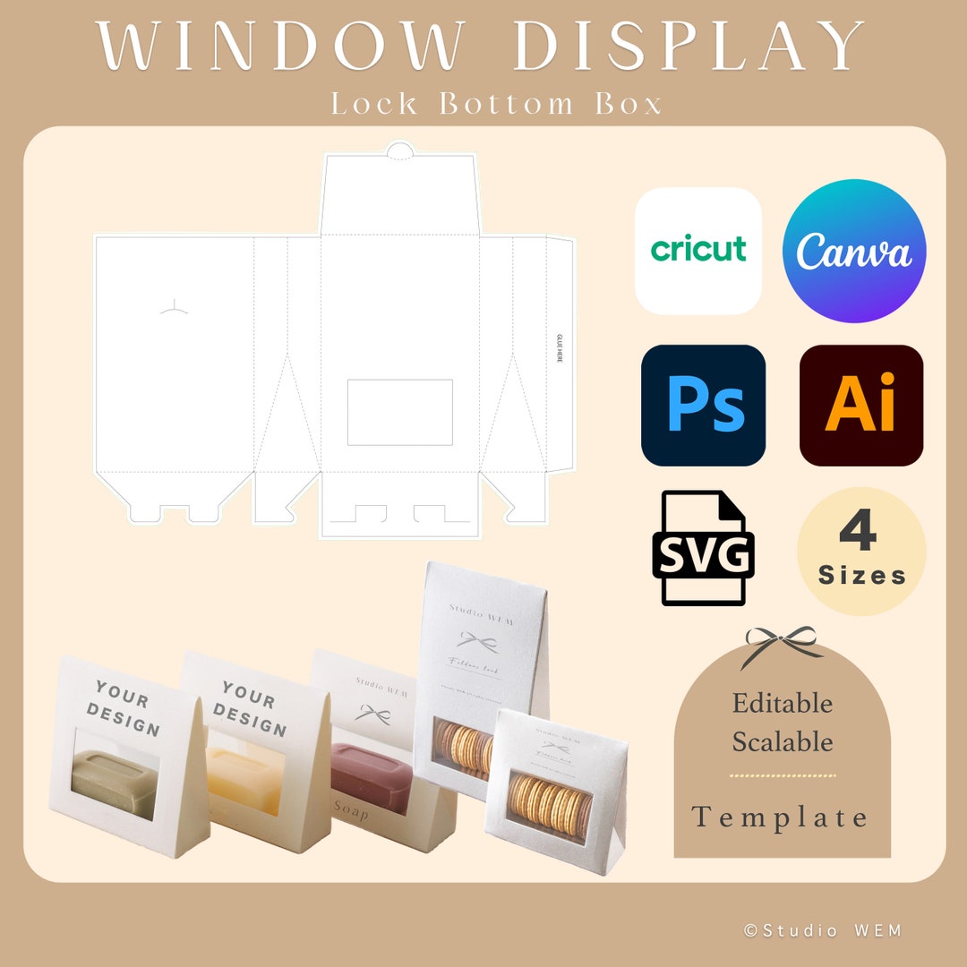 Window Display Lock Bottom Editable Box Template 4 Sizes Customizable ...