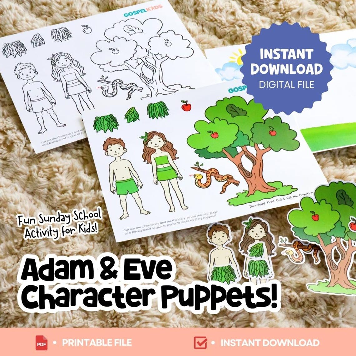 Adam & Eve Printable Craft: Genesis Bible Story Activity (PDF) - Etsy
