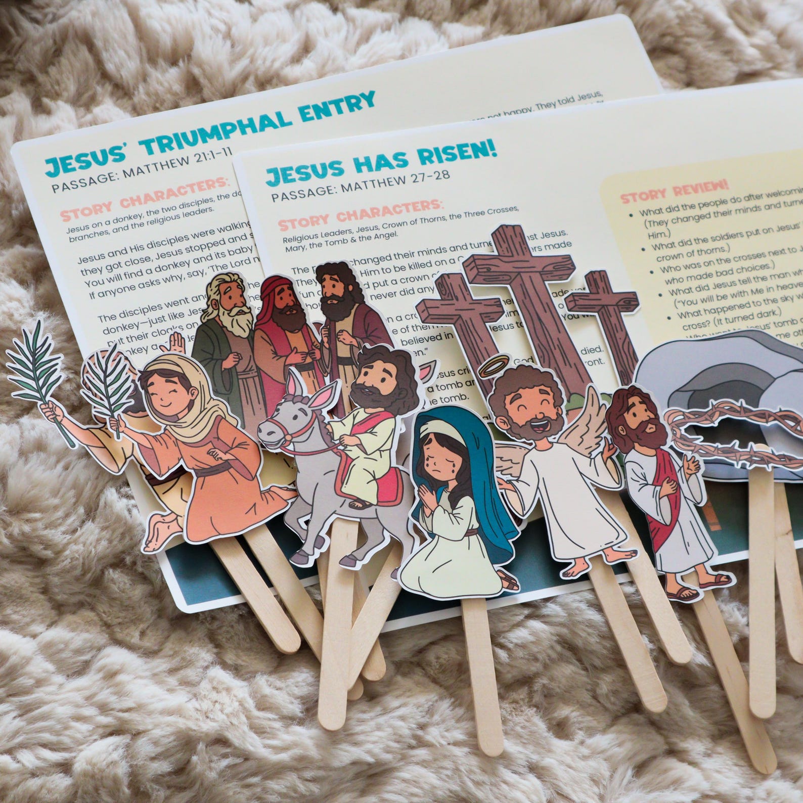Easter Bible Story Characters on Popsicle Sticks | Printable Craft for ...
