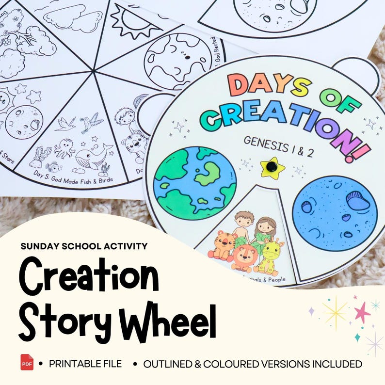 Creation Story Wheel Craft | Genesis 1 & 2 Bible Activity for Kids ...