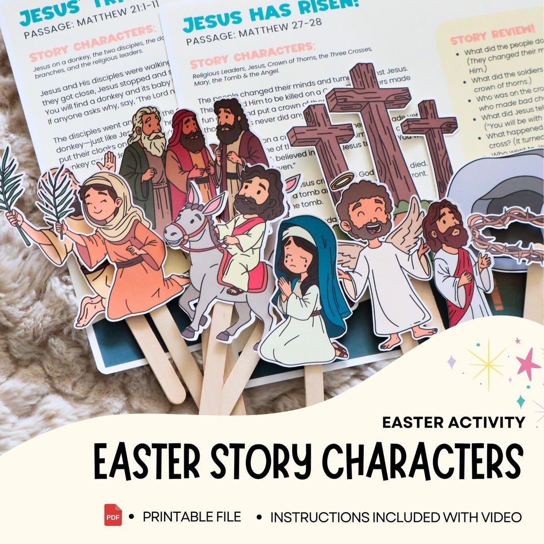 Easter Bible Story Characters on Popsicle Sticks | Printable Craft for ...