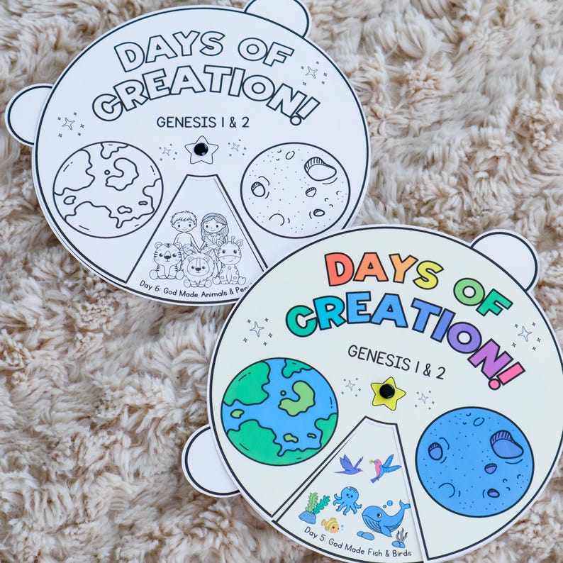 Creation Story Wheel Craft | Genesis 1 & 2 Bible Activity for Kids ...