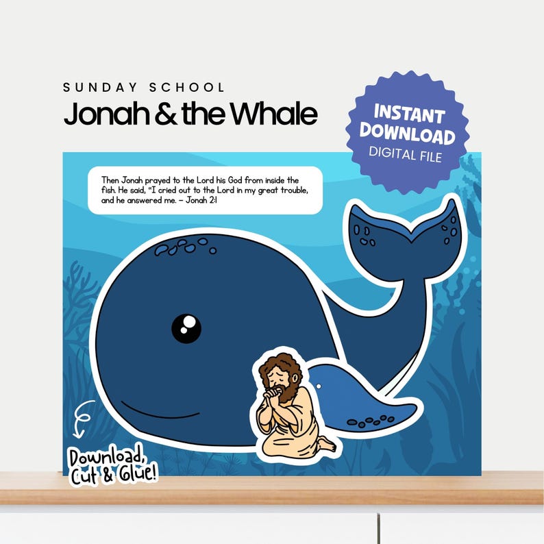 Jonah and the Whale Craft: Printable Sunday School Activity (PDF) - Etsy