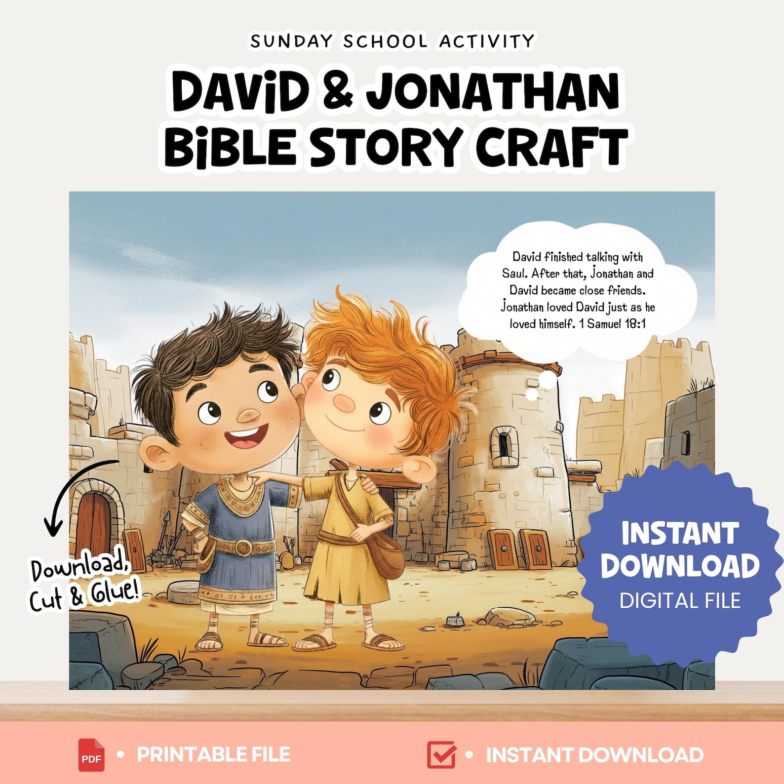 David & Jonathan Friendship Bible Craft | Printable Sunday School ...