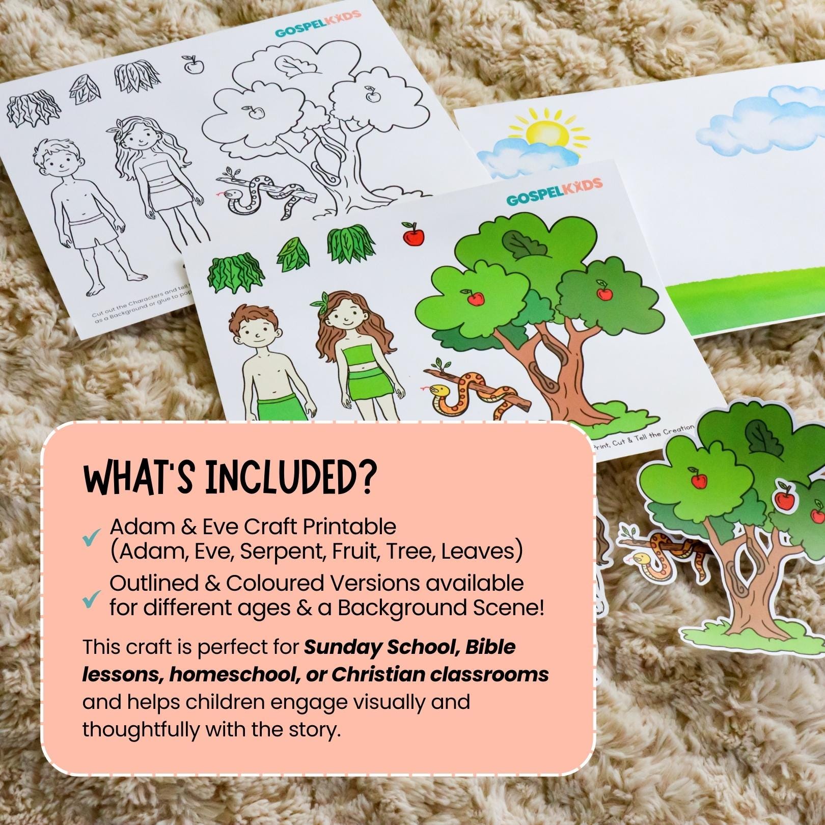 Adam & Eve Craft Printable | Garden of Eden Bible Activity for Kids ...
