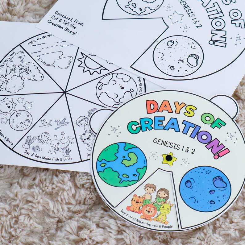 Creation Story Wheel Craft | Genesis 1 & 2 Bible Activity for Kids ...