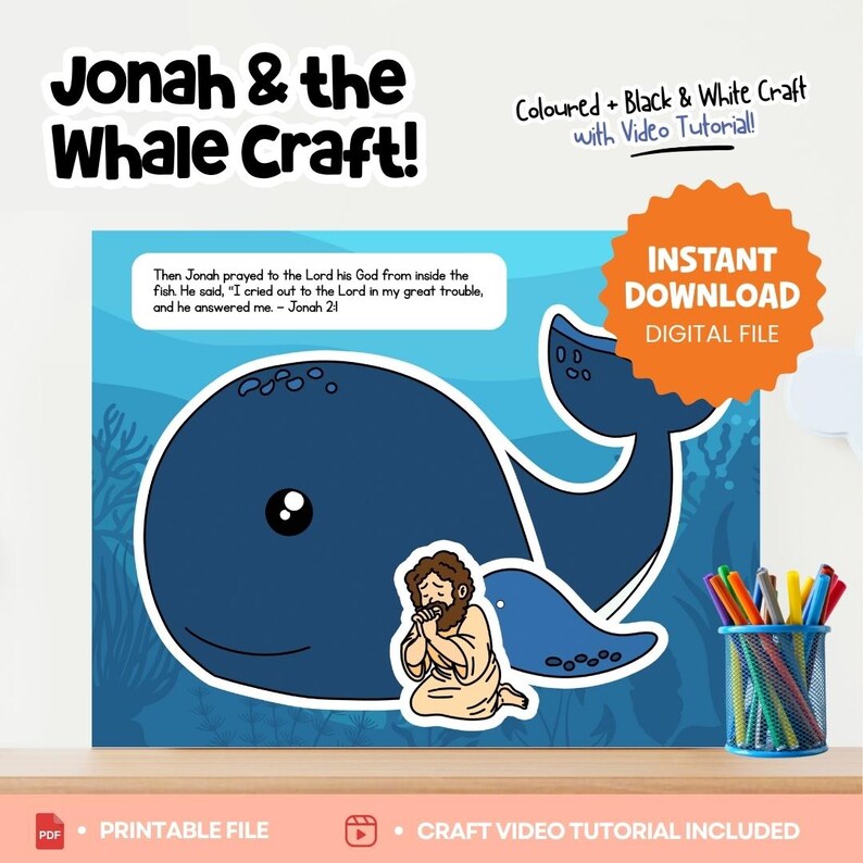 Jonah and the Whale Craft: Printable Sunday School Activity (PDF) - Etsy