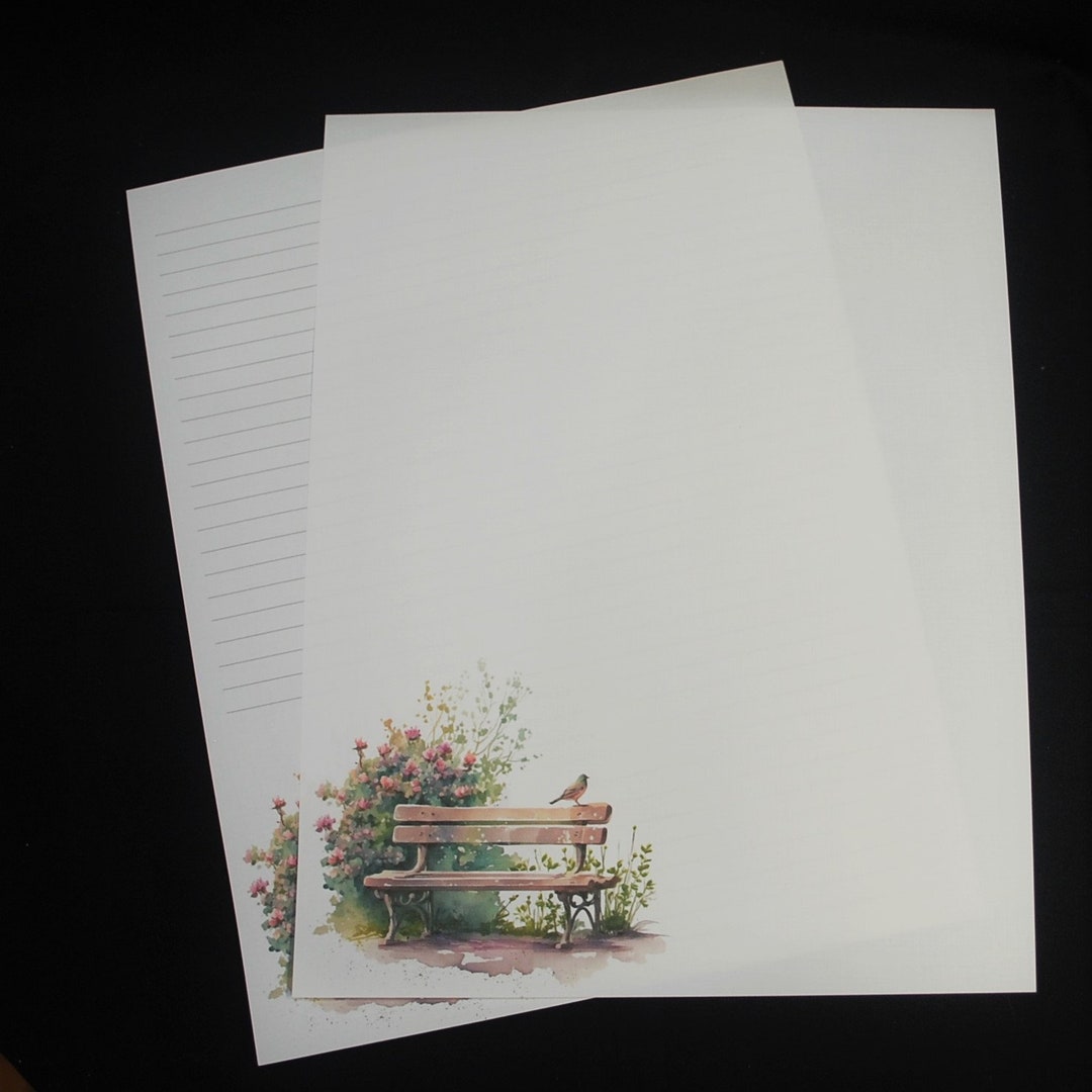 Garden Bench 1, Stationery Set, 8.5 X 11, Full Sheet Letter Set, Hand ...