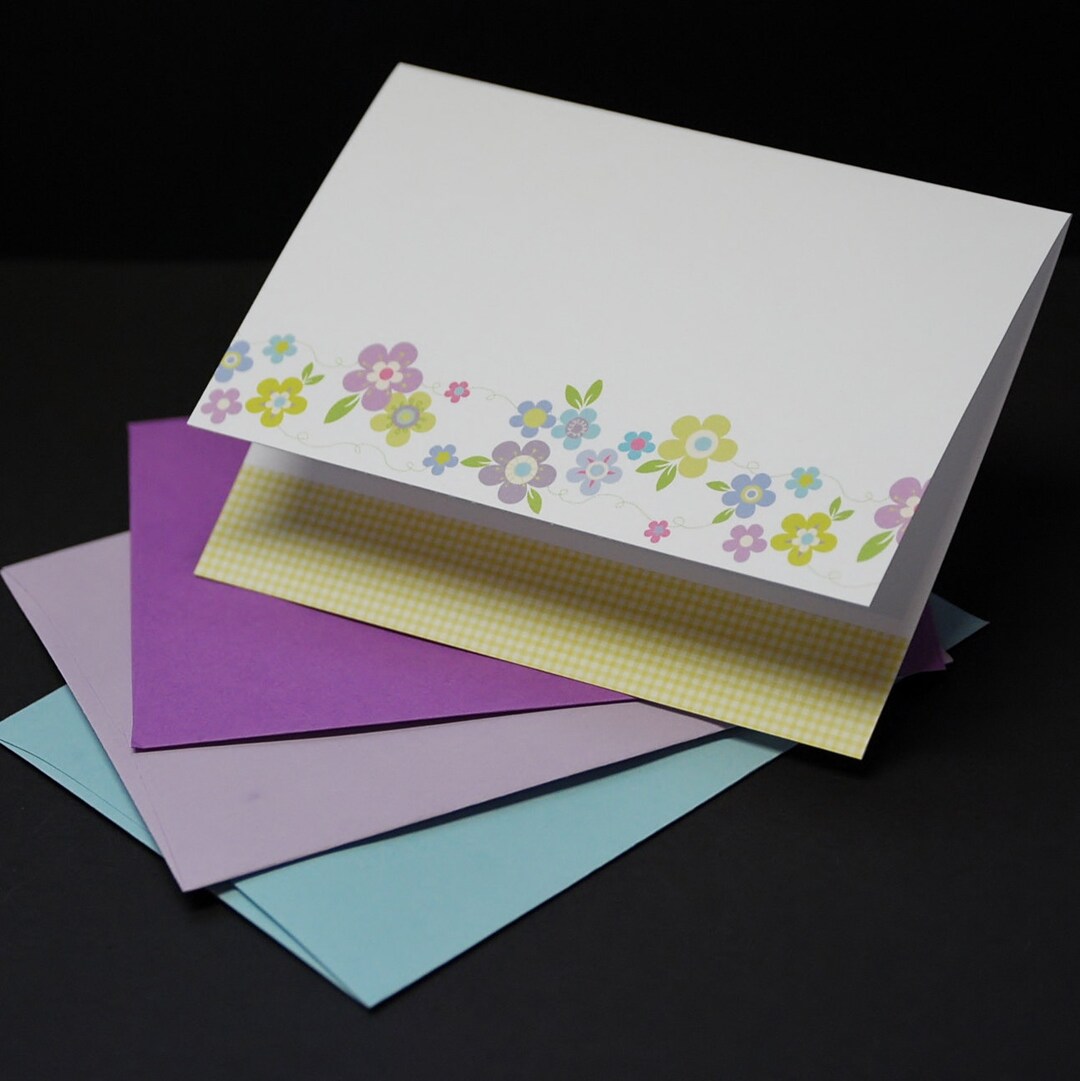 Floral Border and Chartreuse Gingham, Blank or Customized Greeting ...