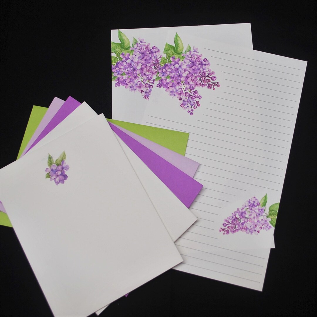 Purple Lilac Bloom, Stationery Set, 5.5 X 8.5, Spring Floral, Letter ...