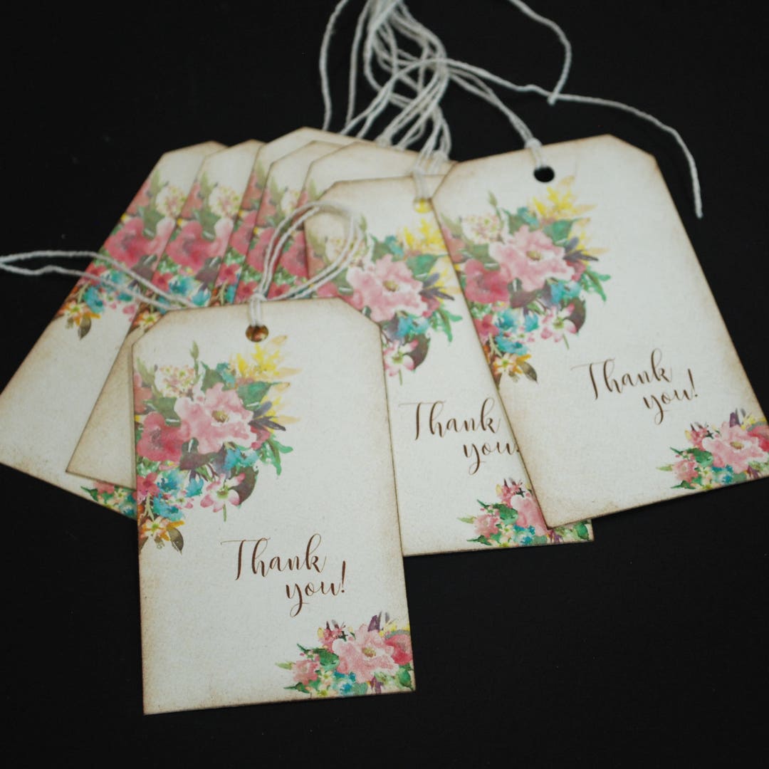 Rustic Romance, Thank You Tags, Floral Gift Tags, Set of 8, Watercolor ...